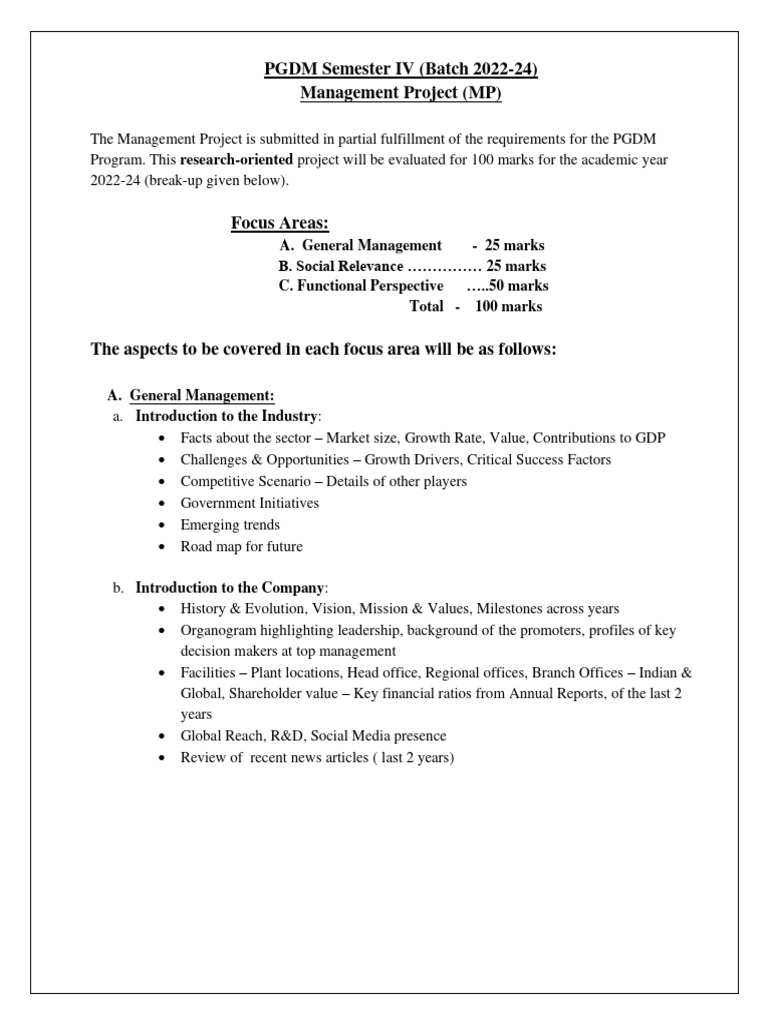 PGDM - Management Project (MP) Guidelines and Deadlines | PDF ...