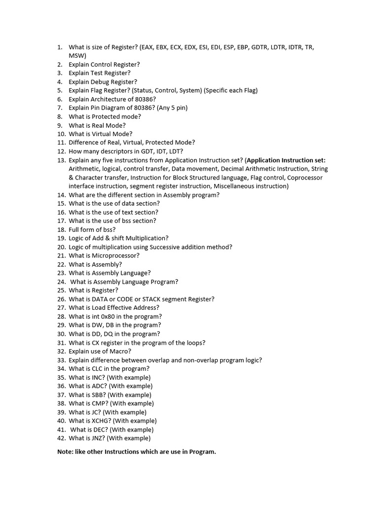 Oral Question For Microprocessor | PDF