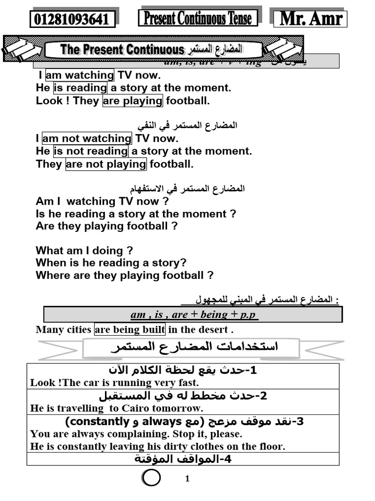 Present Continuous Tense Pdf Verb Grammatical Tense