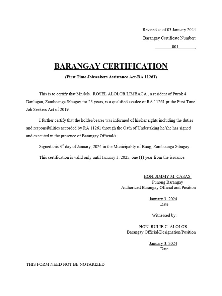 First Time Job Seeker Certification | PDF