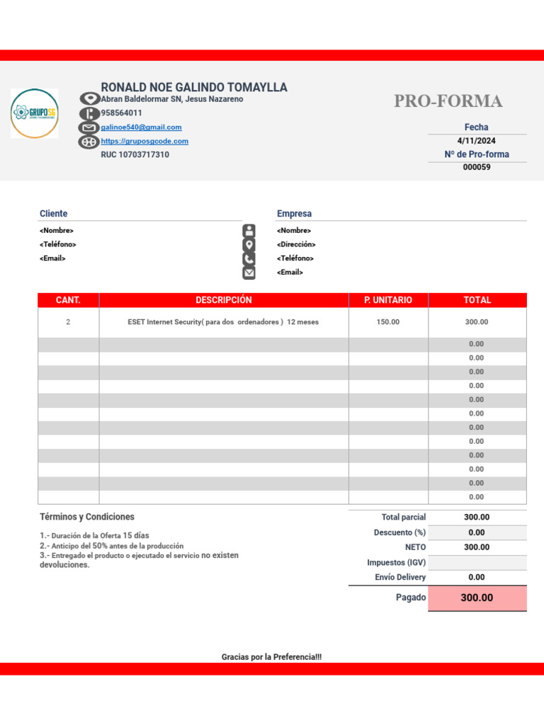 ANTIVIRUS FORMATO COTIZACIÓN LA MAR - PROFORMA - ProForma | PDF