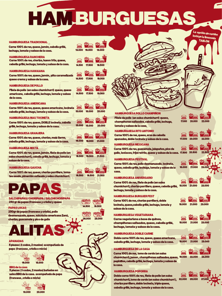 Menú Hamburguesas El Tablón | PDF | Hamburguesas | filete