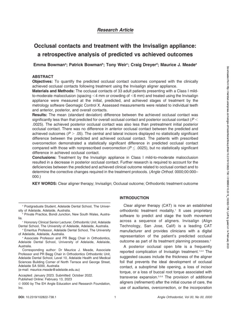 ARTICULO 1 Occlusal Contacts and Treatment With The Invisalign ...