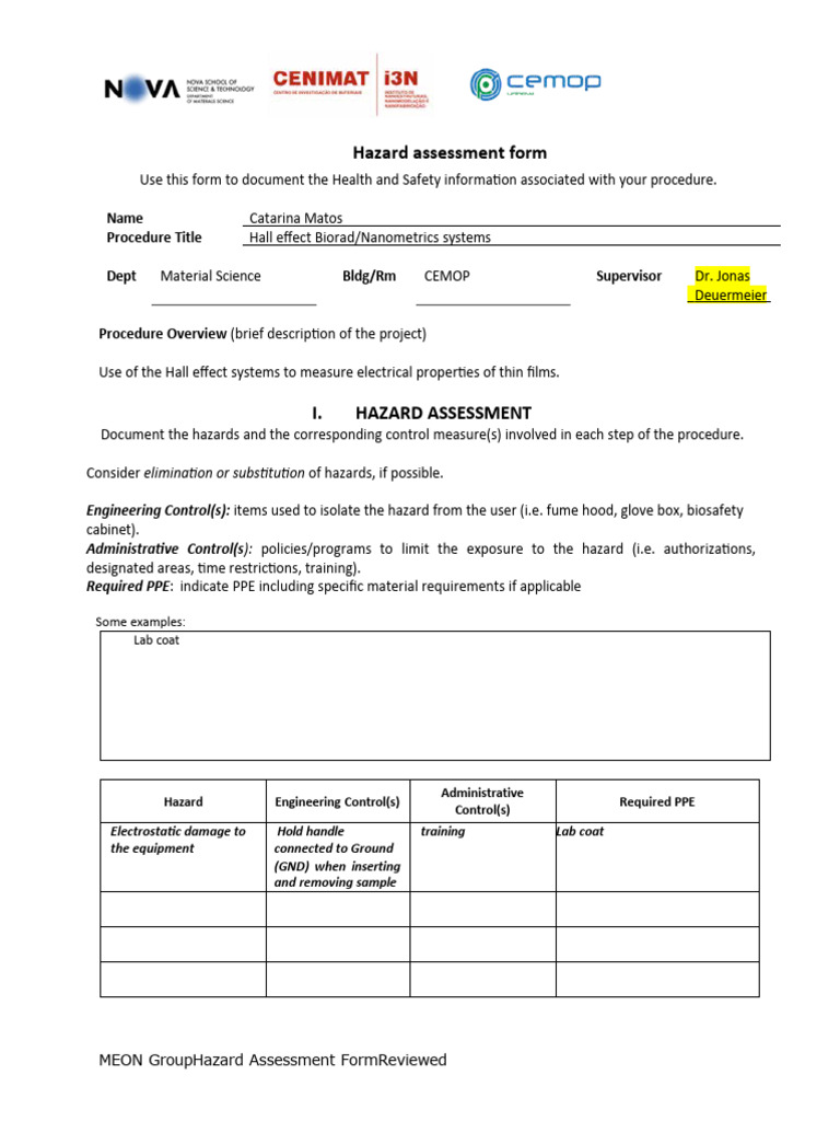 Hazard Assessment Form (1) | PDF | Personal Protective Equipment | Hazards