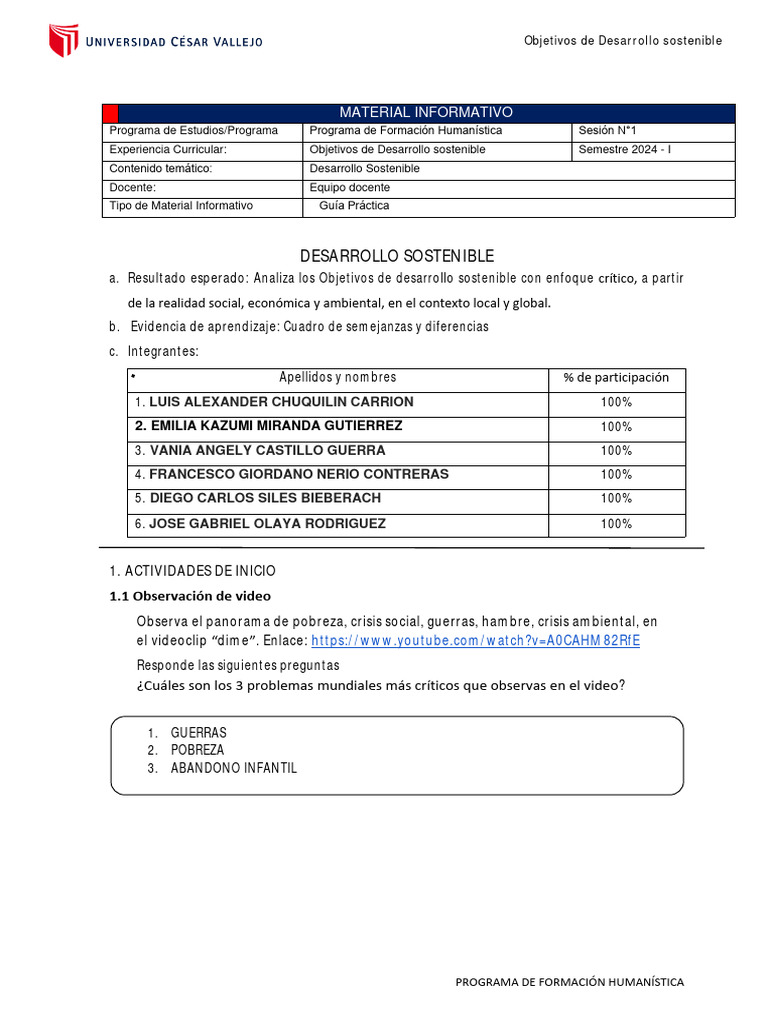 Guia Práctica 1 Ods Semana 1 | PDF | Desarrollo sostenible | Sustentabilidad