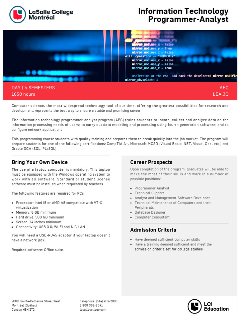 Aec Computer Programmer Analyst Pdfbrochure En Pdf Computer Programming Laptop