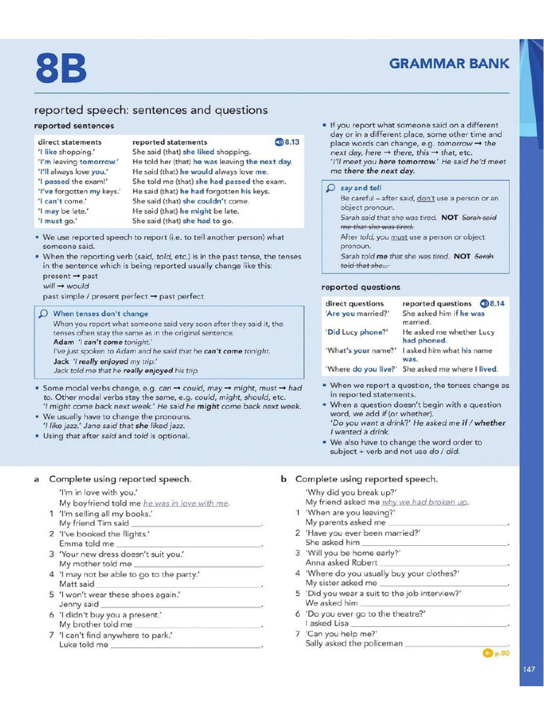 8B Reported Speech | PDF