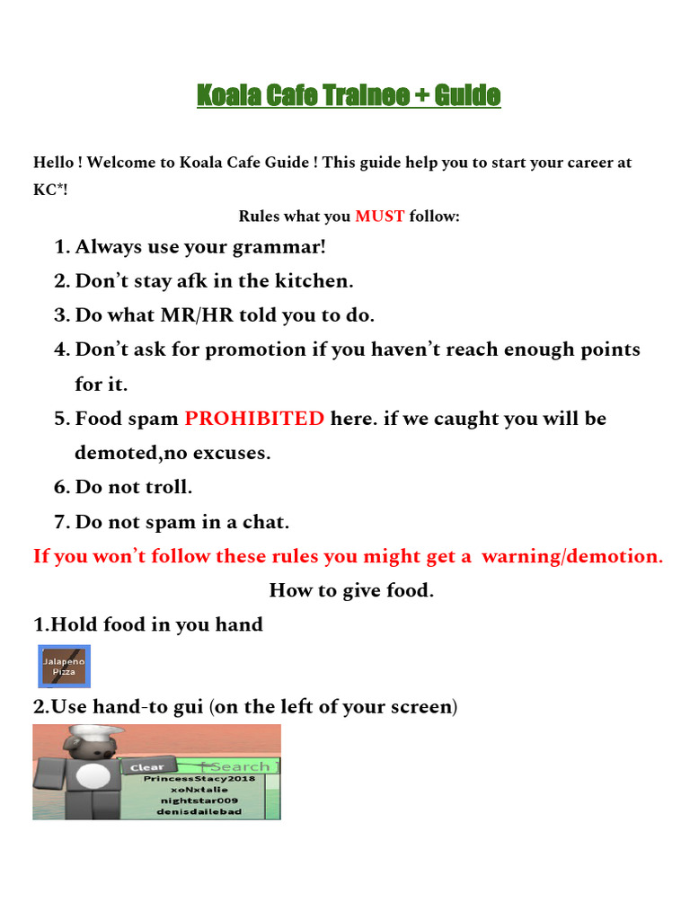 Koala Cafe Trainee Guide | PDF | Cooking, Food & Wine | Self-Improvement