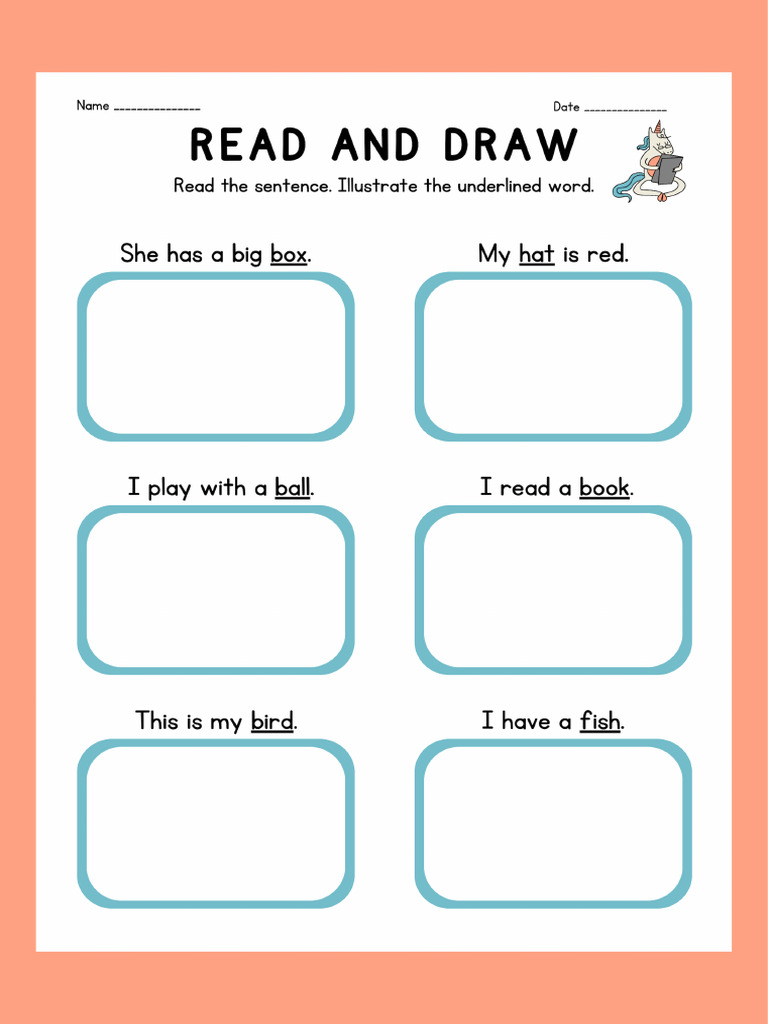 CVC Read and Draw Worksheet in Blue Peach Simple Style | PDF