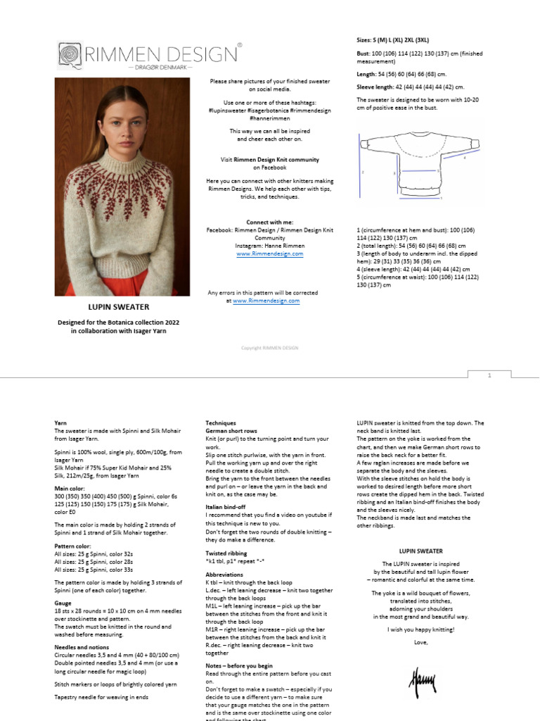 Eng - Lupin Sweater 040922 | PDF | Knitting | Knitting Needle