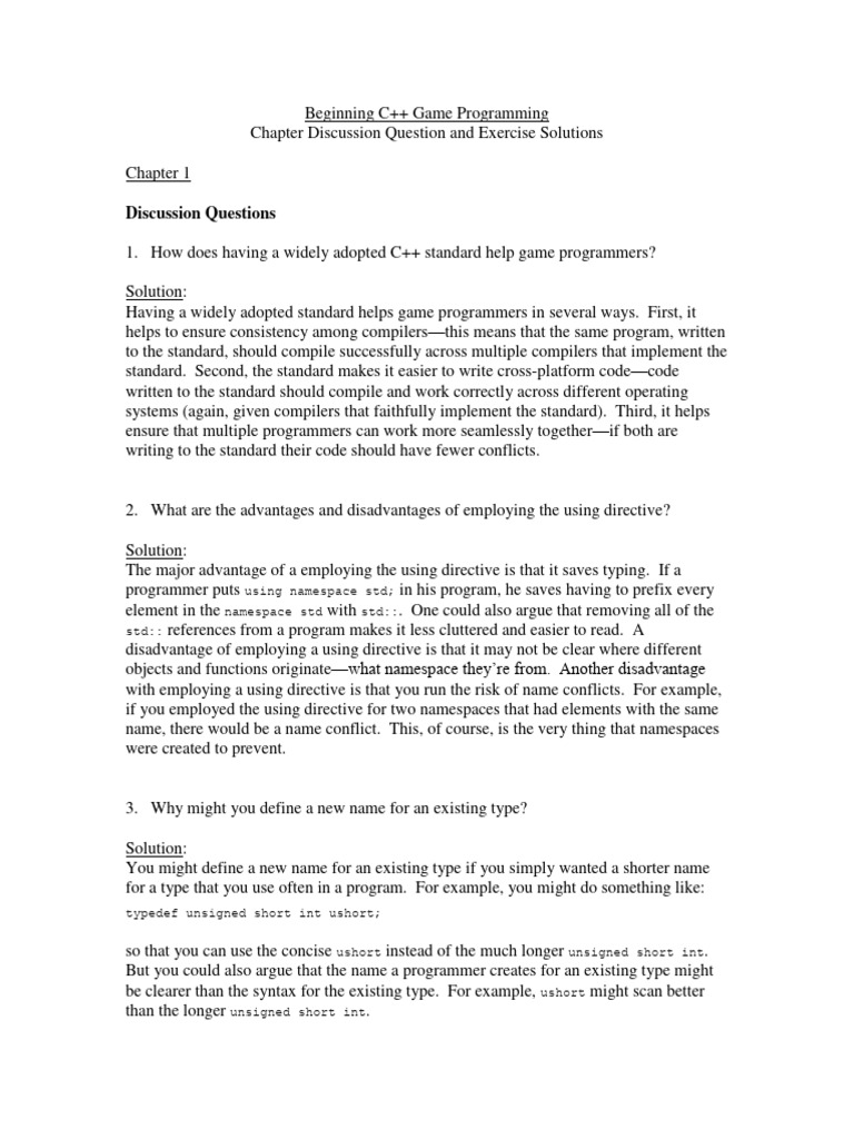 Beginning C++ Through Game Programming 2ed SOLUTIONS (Dawson) (CourseTech, 2006) | PDF ...