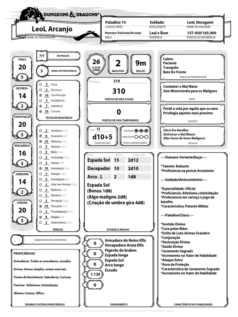 LeoL Arcanjo Ficha DD | PDF