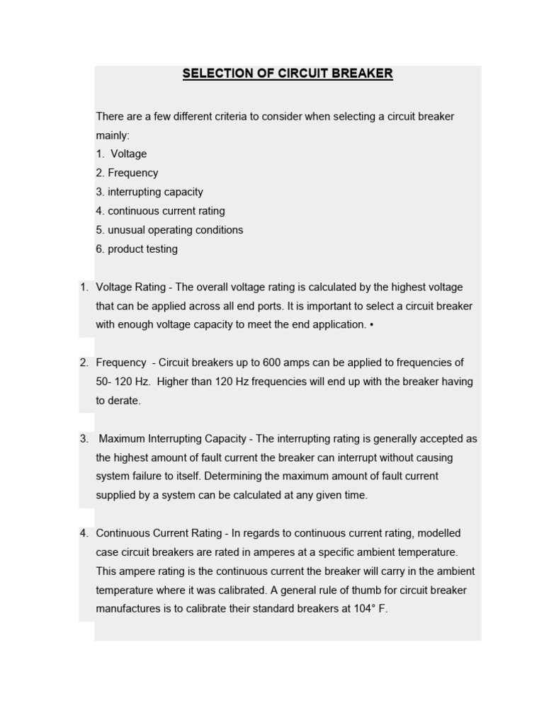 Selection of Circuit Breakers | PDF