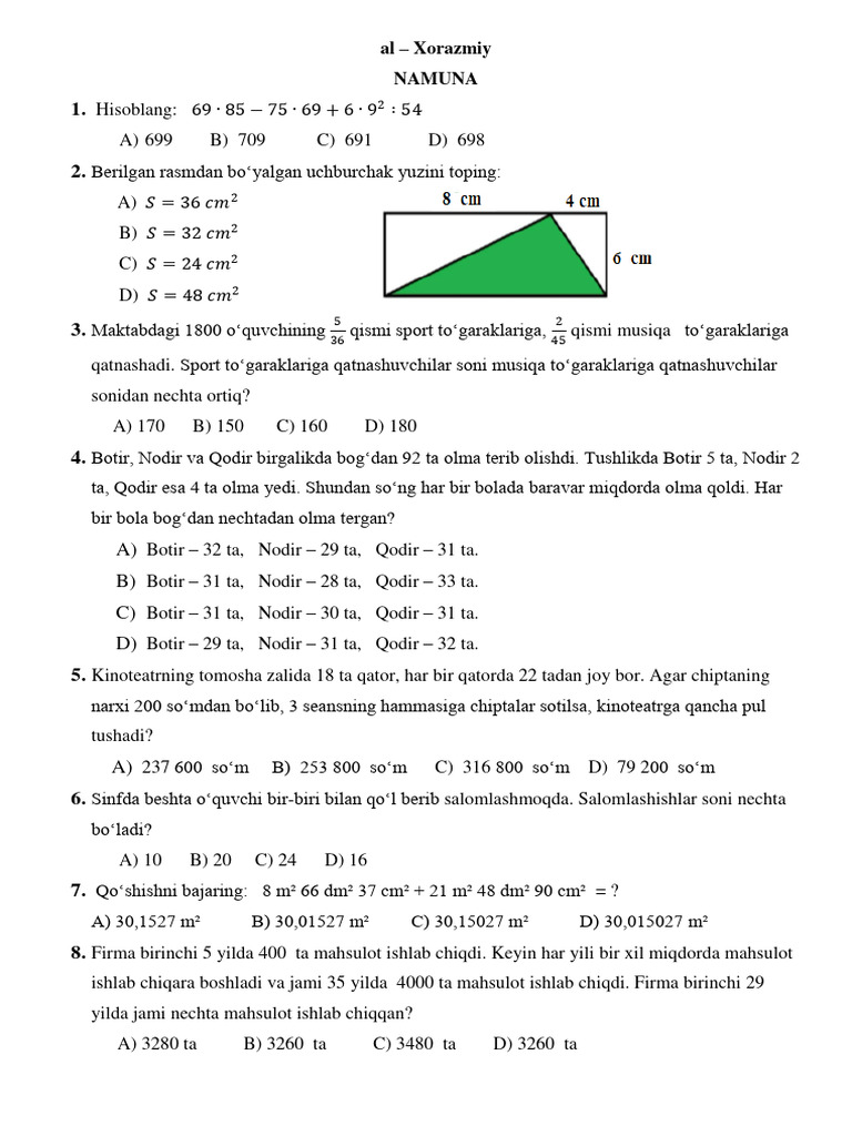 MATEMATIKA al-Xorazmiy NAMUNA(1) | PDF
