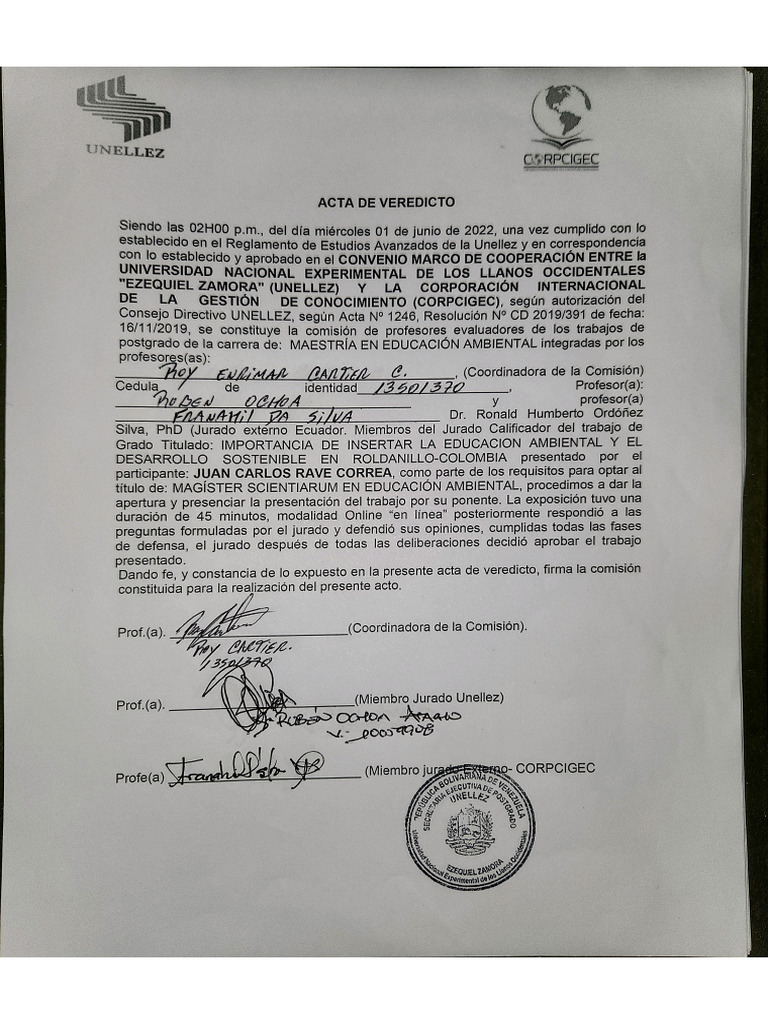 Acta de Veredicto Juan Carlos Rave Correa | PDF