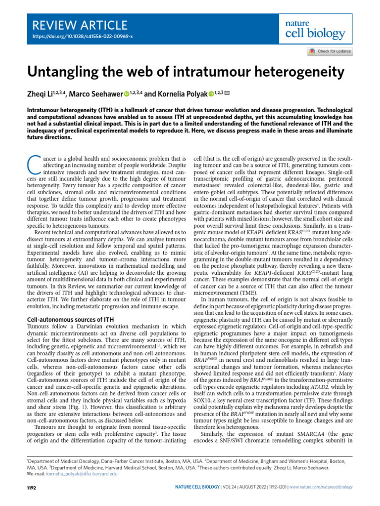 Li Et Al. 2022 - Untangling The Web of Intratumour Heterogeneity | PDF ...