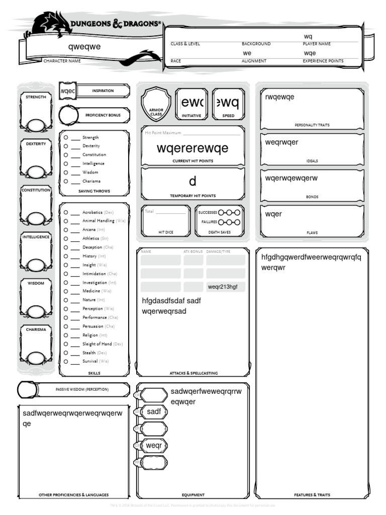 DND 5E CharacterSheet FormFillable12 | PDF | Role Playing | Gaming