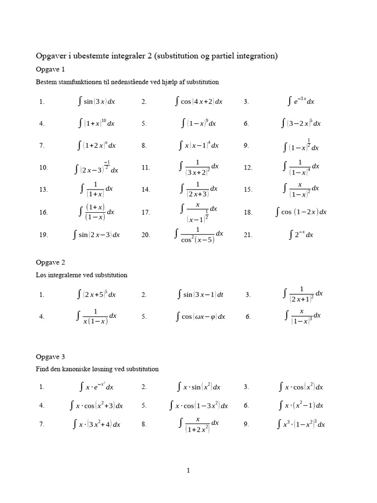 Opgaver I Ubestemte Integraler 2 | PDF