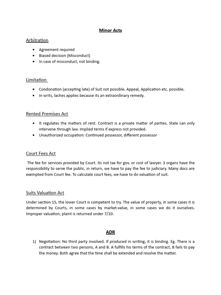 Overview of Minor Acts and Arbitration | PDF | Alternative Dispute ...