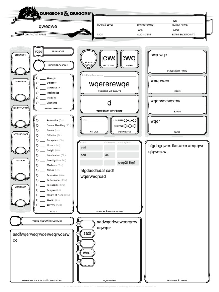 DND 5E CharacterSheet FormFillable1 | Download Free PDF | Role Playing ...