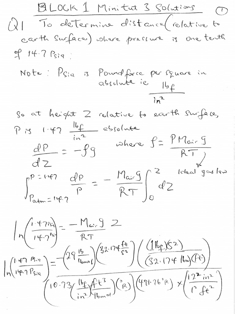 CHE2005W Block 1 Tut 1.3 Solutions - Hydrostatics | PDF