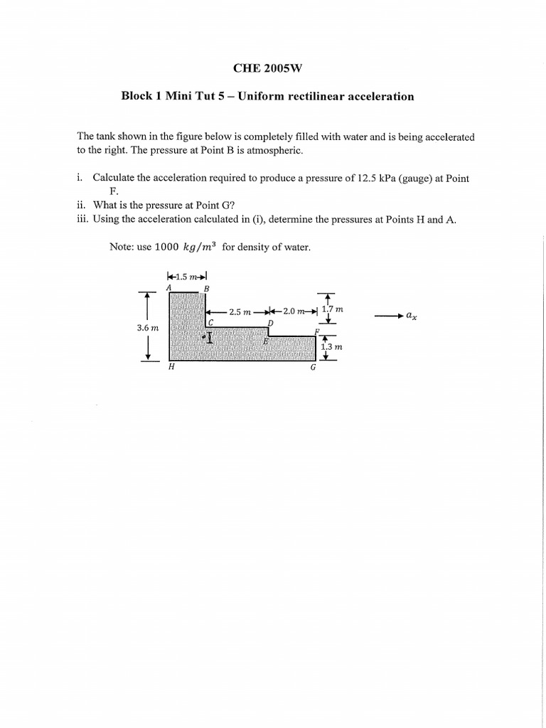 CHE2005W Block 1 Tut 1.5 and Solutions - Uniform Rectilinear ...
