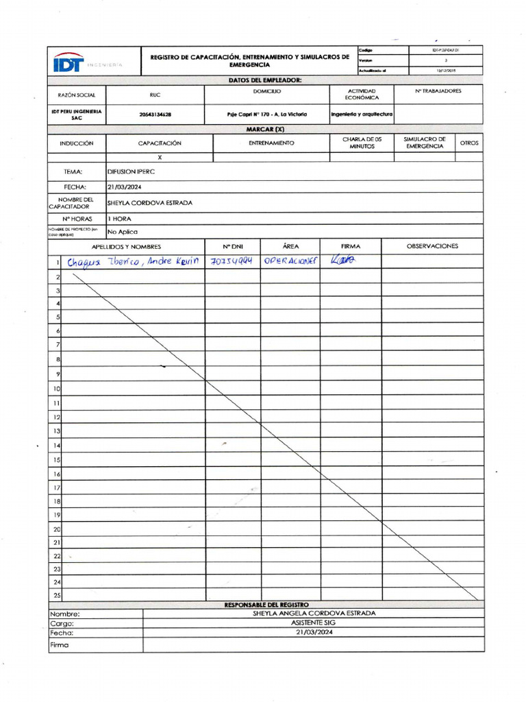 Registro de Capacitación-IDT | PDF