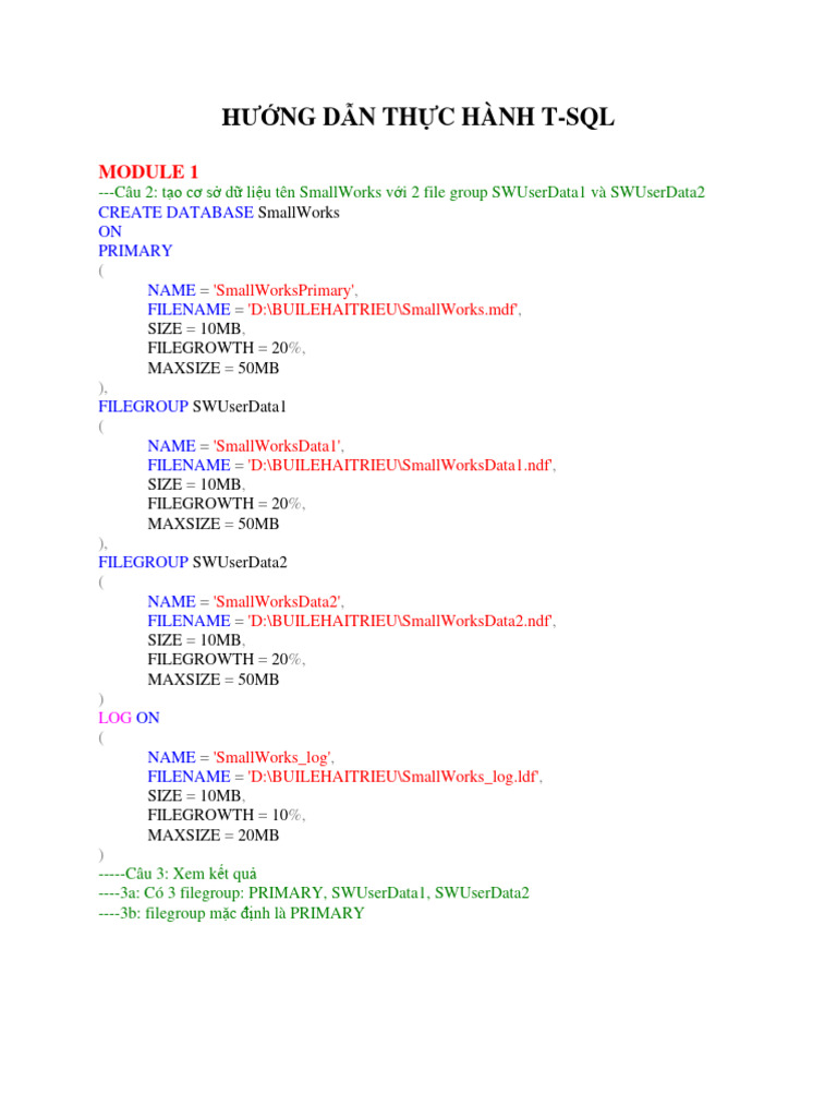 HuongDanThucHanh T-SQL MODULE 12 | PDF
