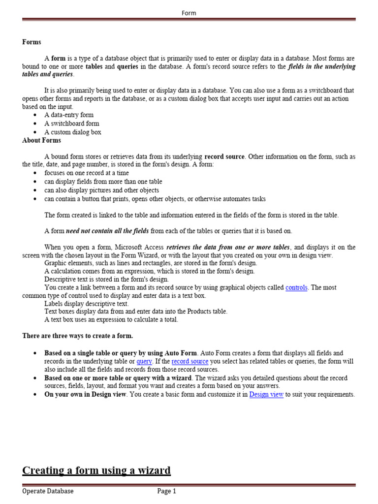 Create Forms Pdf Microsoft Access Databases
