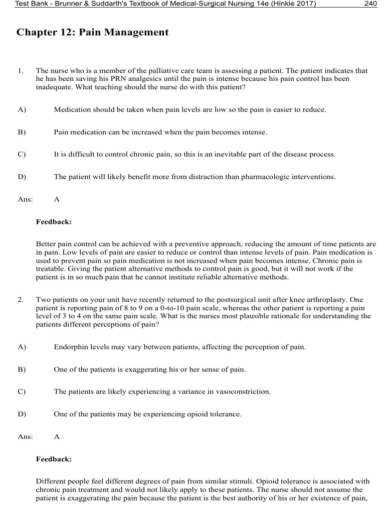 Chapter 12: Pain Management Part 1 | PDF | Pain | Pain Management