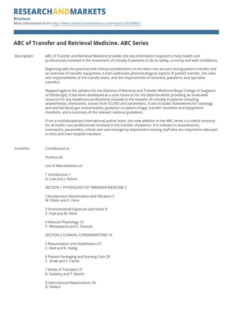 ABC of Transfer and Retrieval Medicine ABC Series Compress | PDF ...