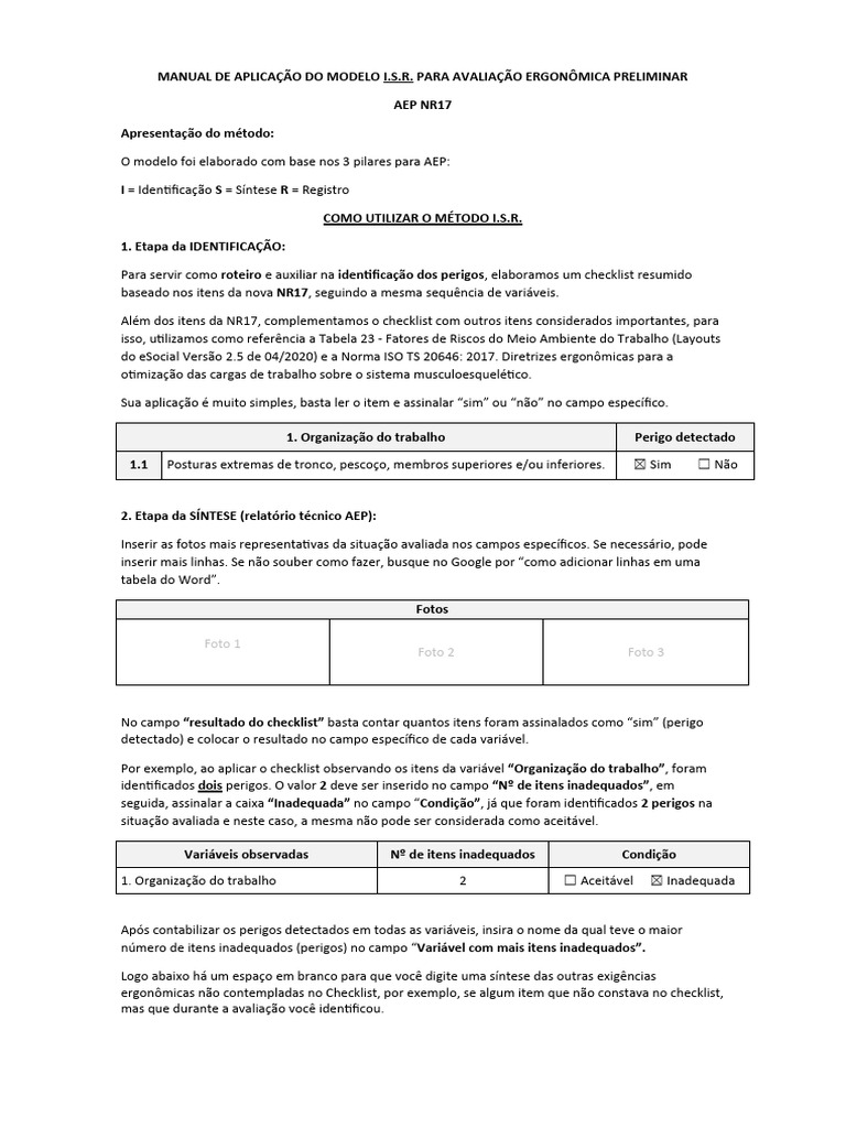 Modelo Isr para Aep Autoria Ergostore | PDF | Fatores humanos e Ergonomia | Investimentos