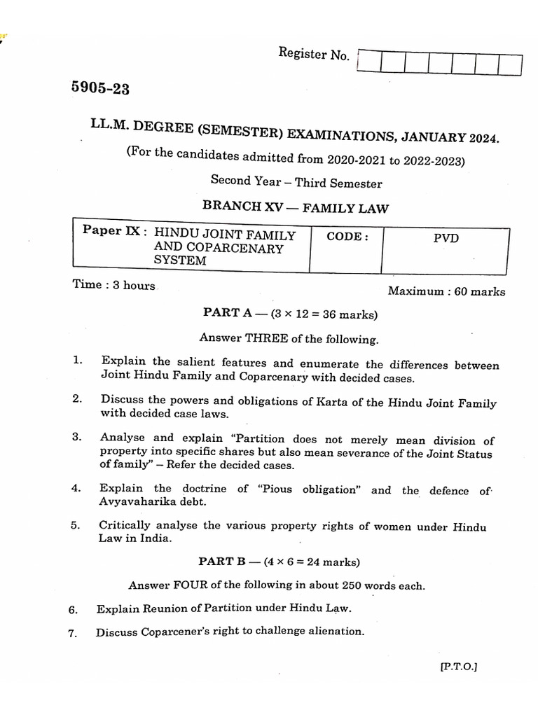 PVD Hindu Joint Family and Coparcenary System | PDF