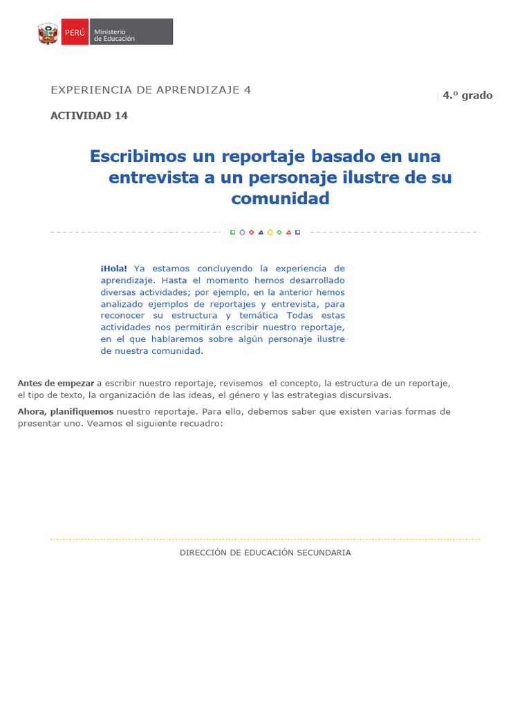 Ficha para Alumnos Planifico Reportaje | PDF | Aprendizaje | Léxico