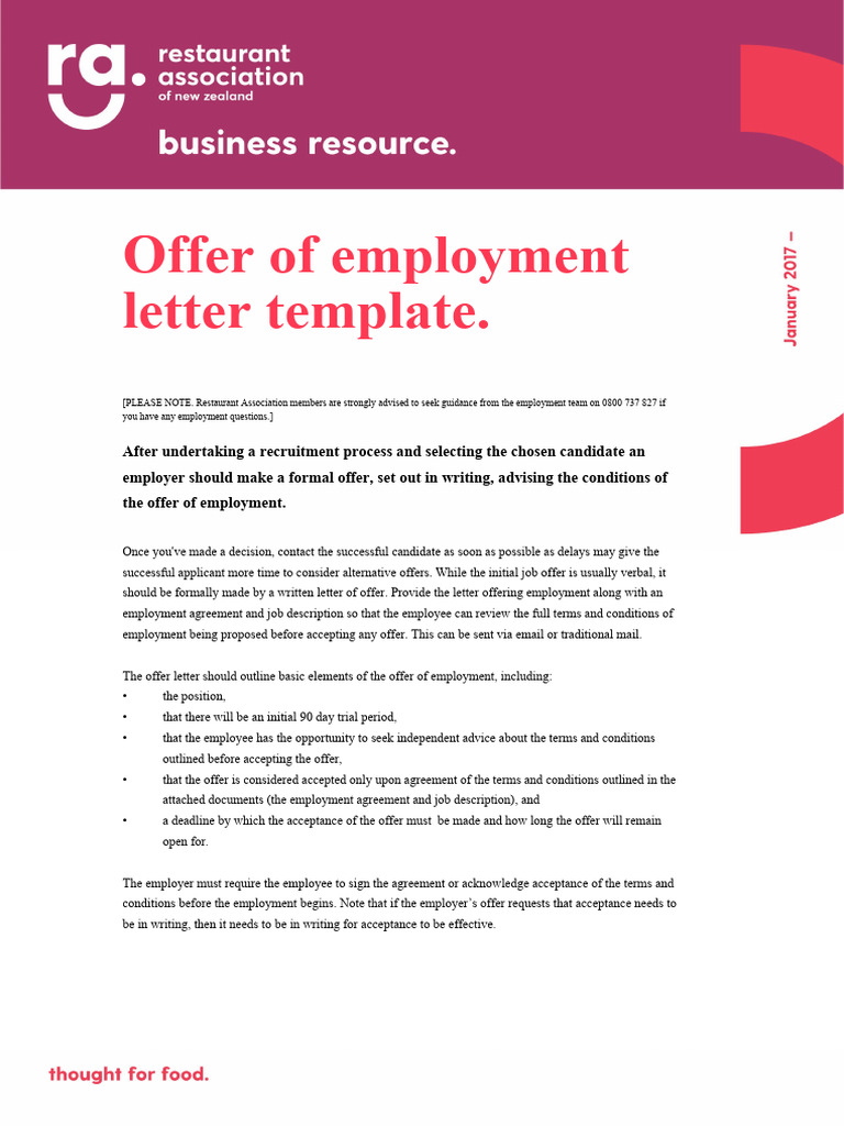 Offer of Employment Letter Template | Download Free PDF | Employment ...