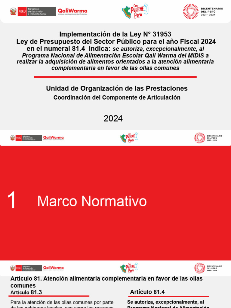 Implementación Ley 31953 Pnaeqw - Ollas Comunes - 25.01.24 | PDF | Presupuesto | Documento de ...
