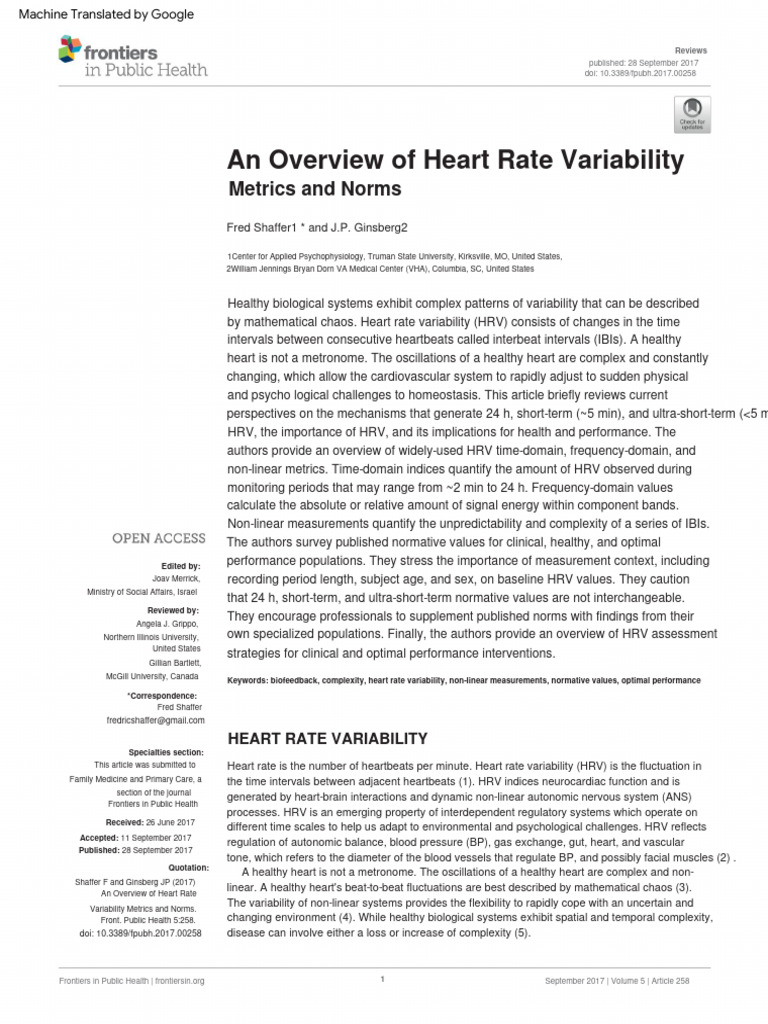 2017 - Schaffer - HRV Metrics and Norms | PDF | Heart Rate | Physiology