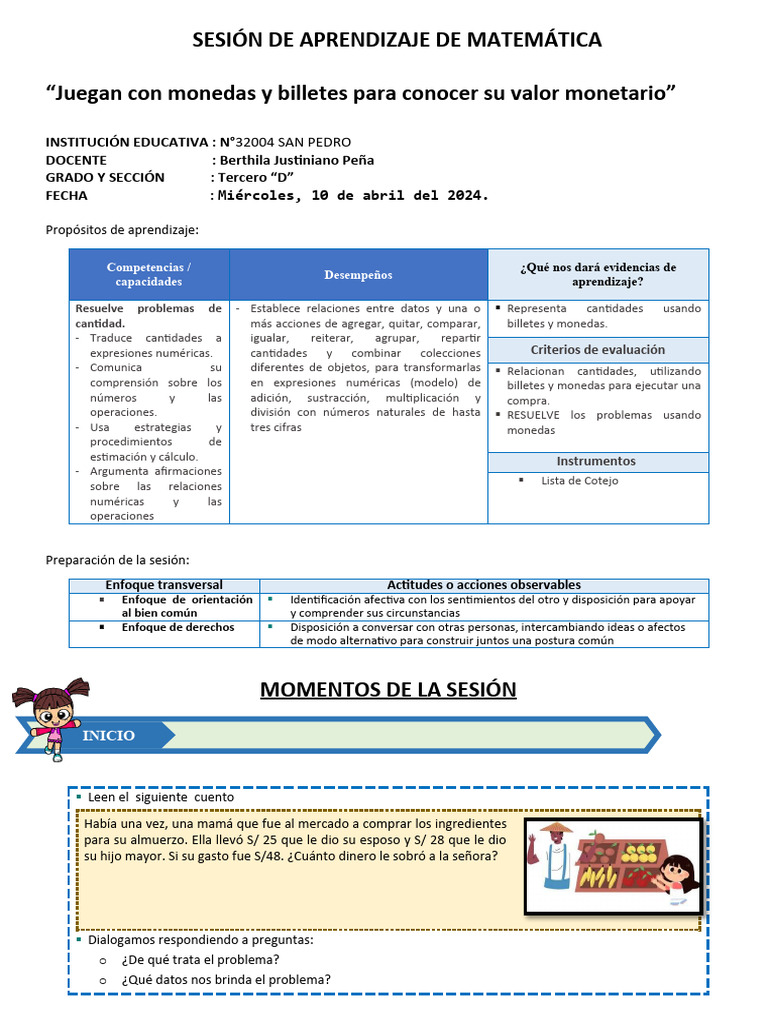 SESIÓN-MATE - Juegan Con Billetes y Monedas para Conocer Su Valor-10-04 ...