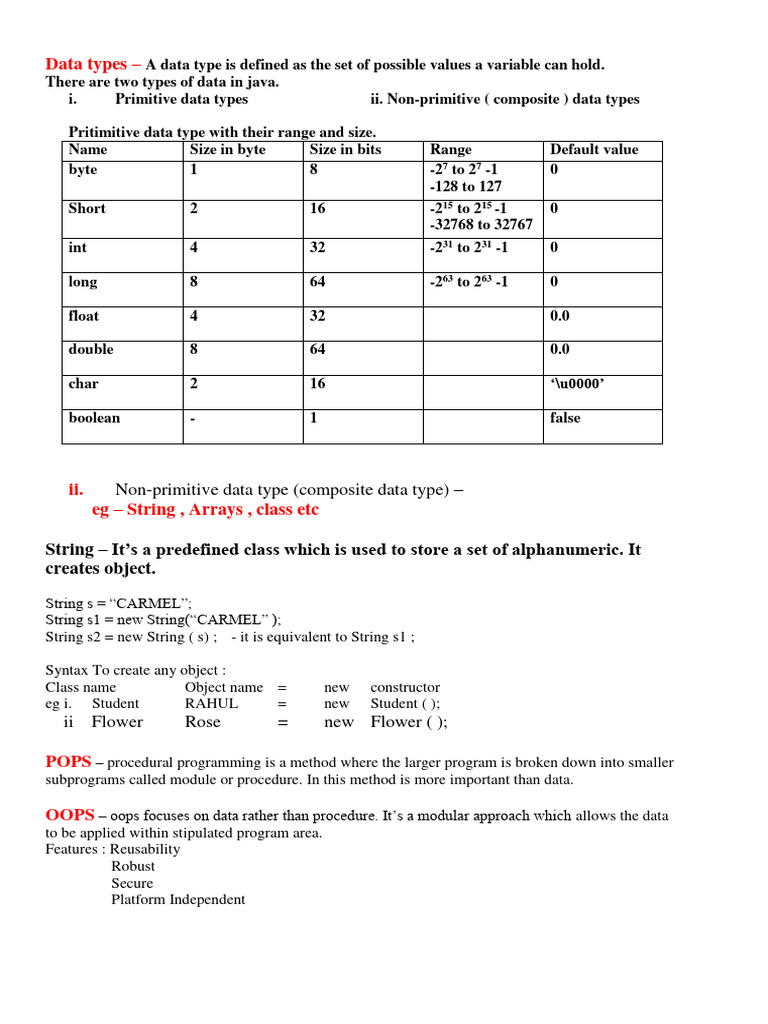 Java Notes1 Pdf Class Computer Programming Object Computer Science 6722