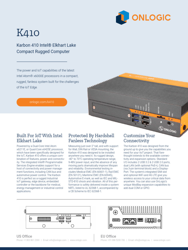 OnLogic K410 Spec Sheet V3 | PDF | Usb | Intel
