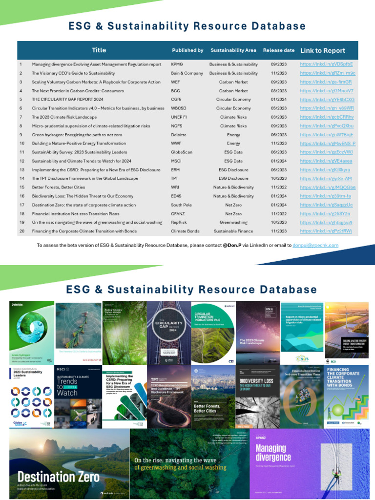 ESG & Sustainability Resource Database | PDF | Sustainability | Economy ...