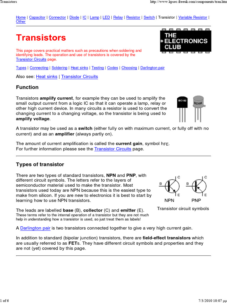 Transistor Circuit Symbols Guide | PDF | Transistor | Electronic Circuits
