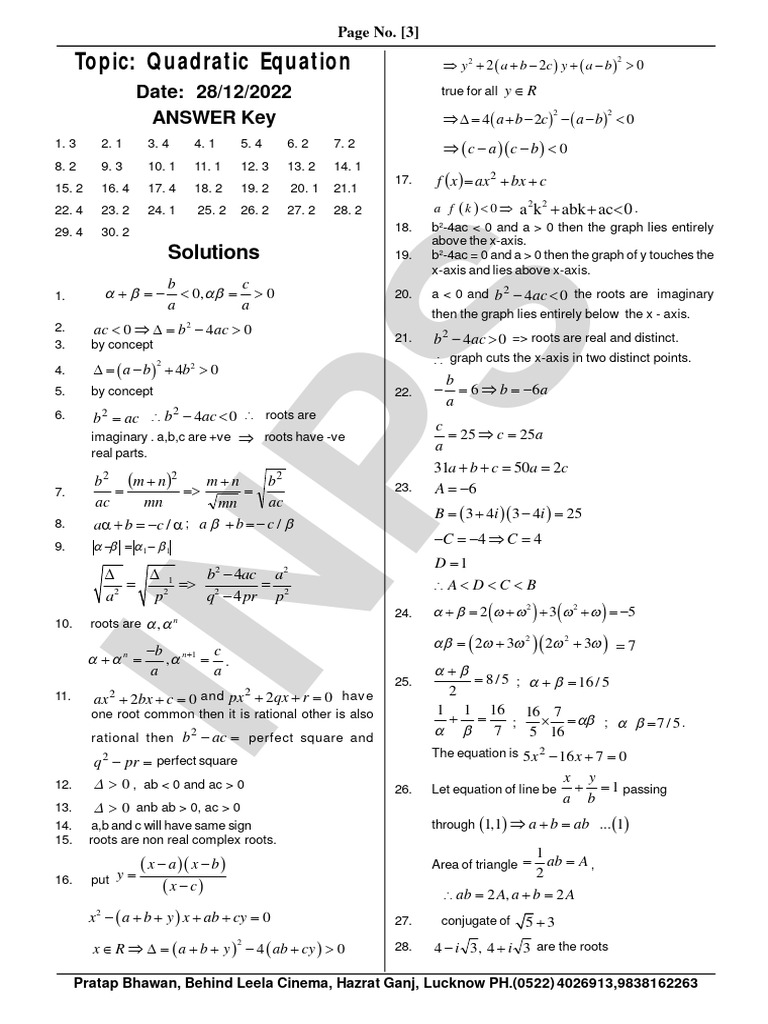 Quadratic Equation Solution | PDF | Mathematical Concepts | Equations