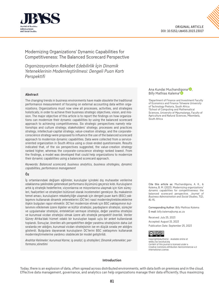 Muchandigona, A. K., Kalema, B. M. (2023) - Modernizing Organizations ...