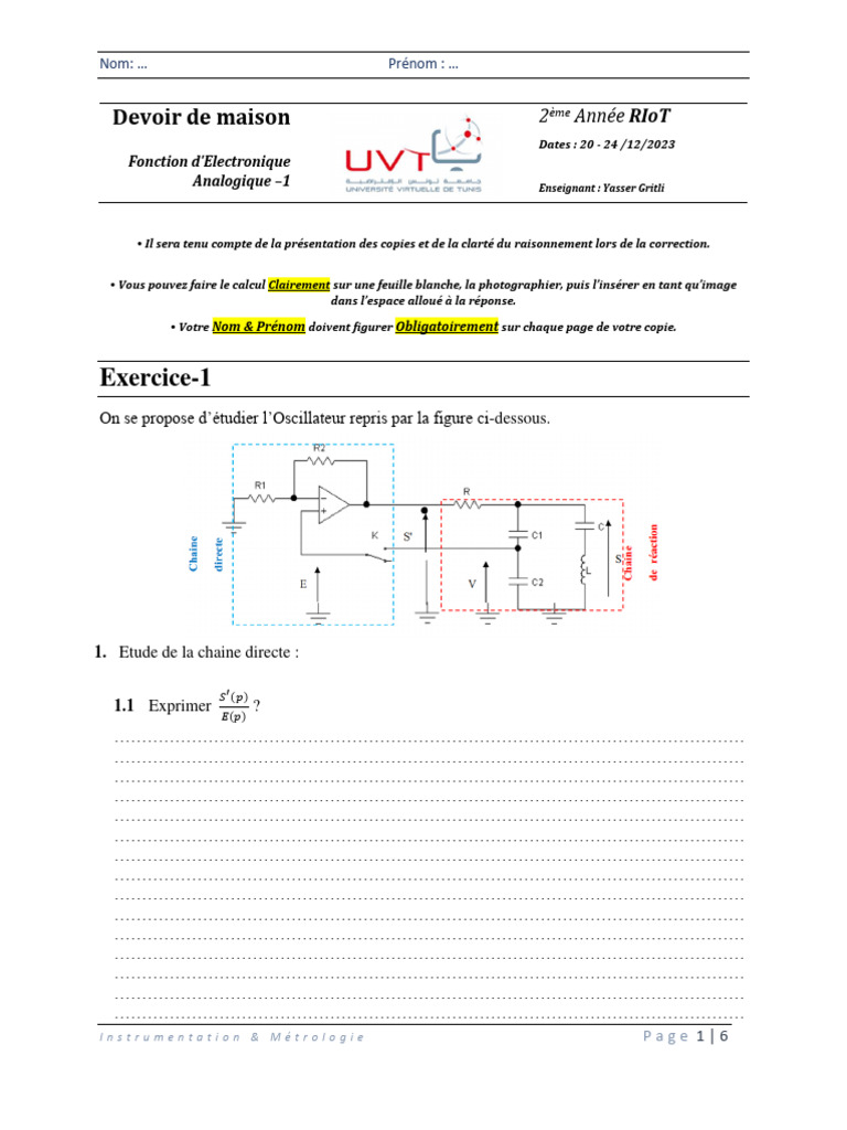 Devoir de Maison - FEA - Enoncé - 20 12 2023 | PDF