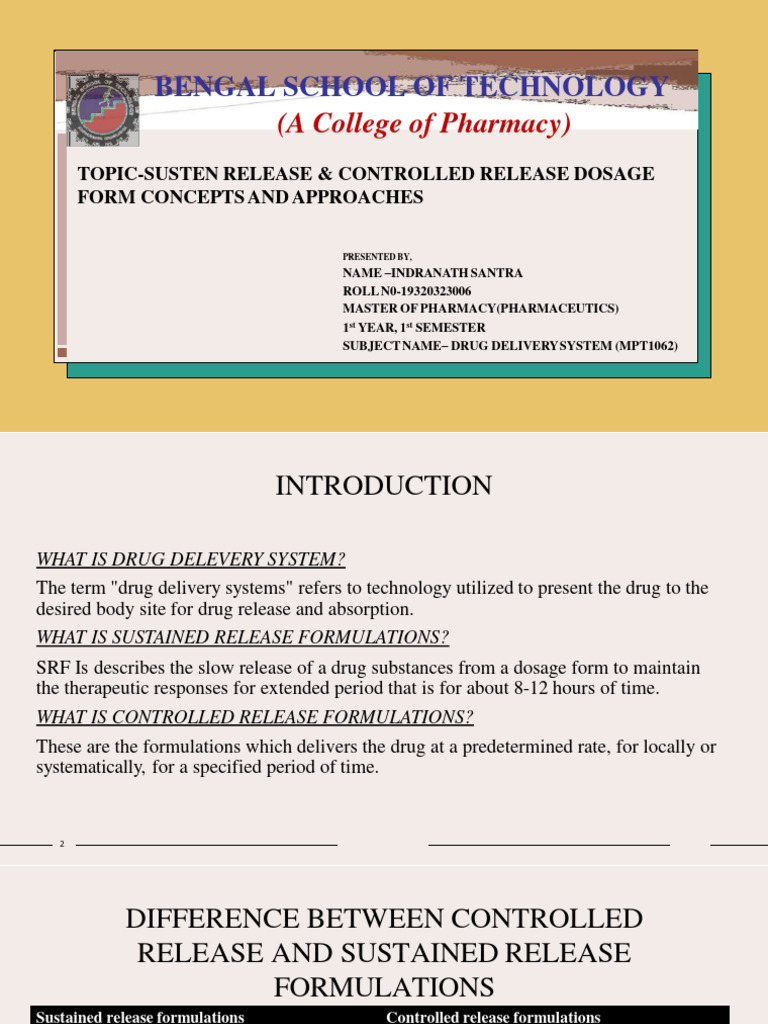 Sustained vs Controlled Drug Release Systems | PDF | Dose (Biochemistry ...