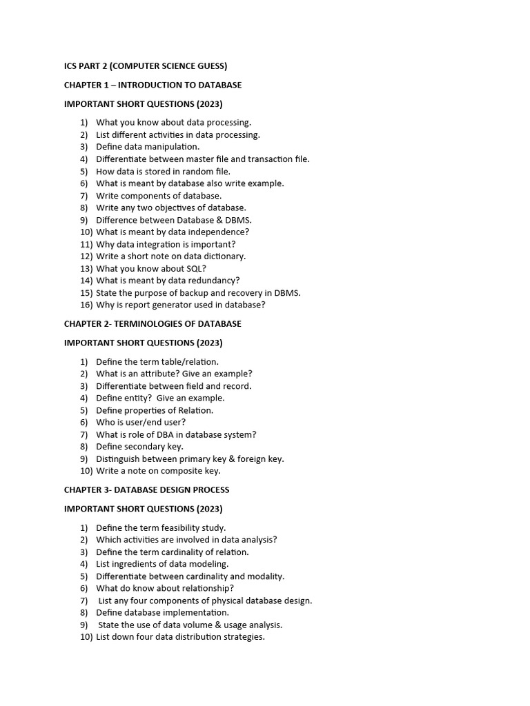 ICS Part 2: Key Database & C Programming Questions | PDF | Databases | Microsoft Access