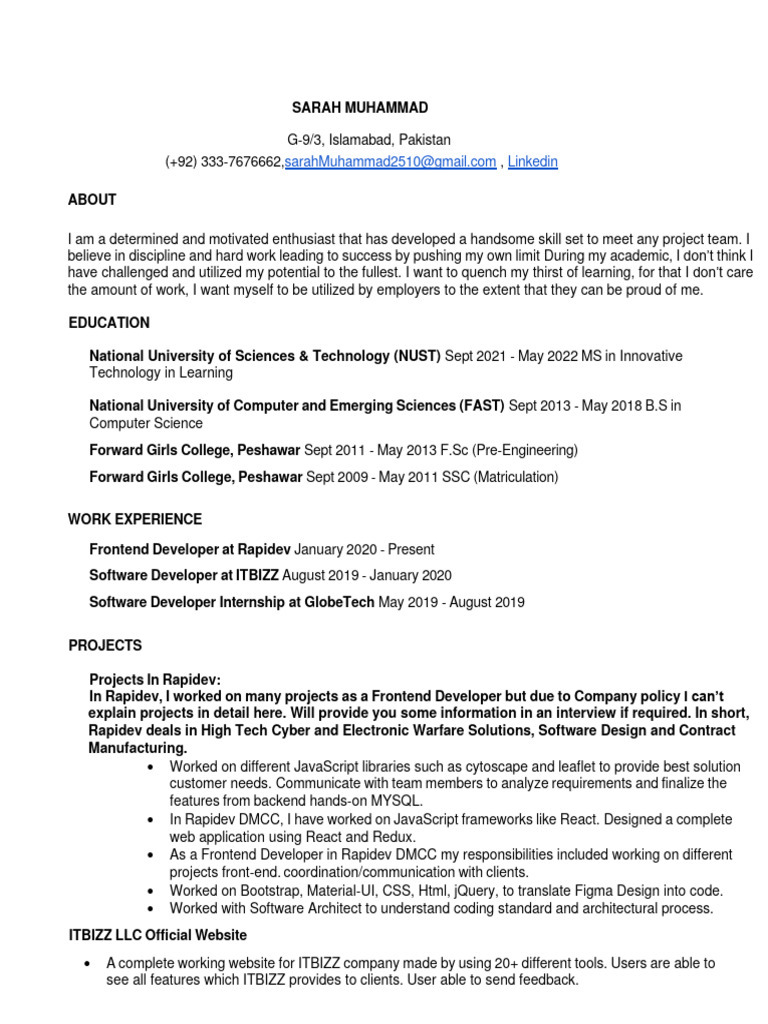 Sarah Muhammad-Cv | PDF | Websites | J Query