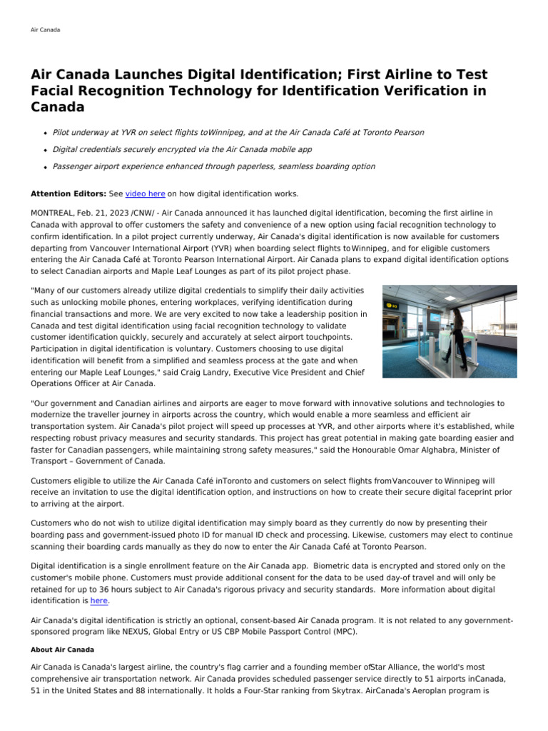 2023 02 21 Air Canada Launches Digital Identification Verification in ...