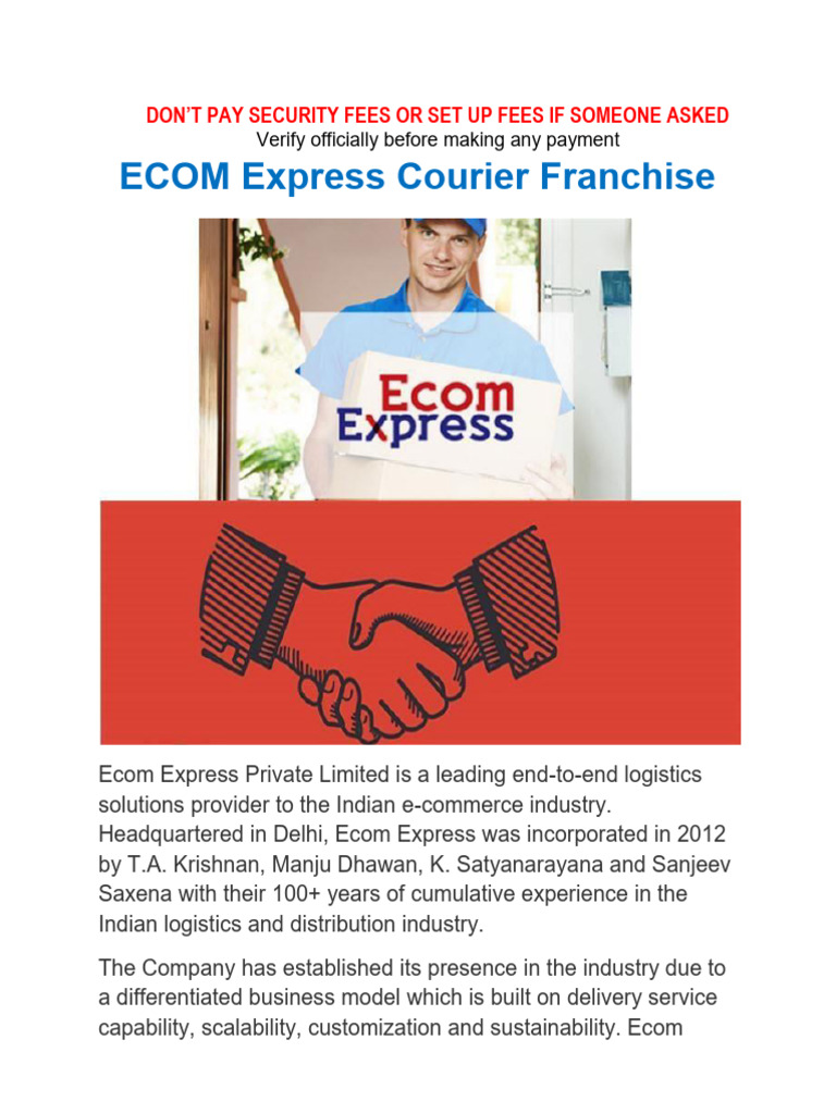 ECOM Express Courier Franchise Application Guide | PDF | Courier | E ...